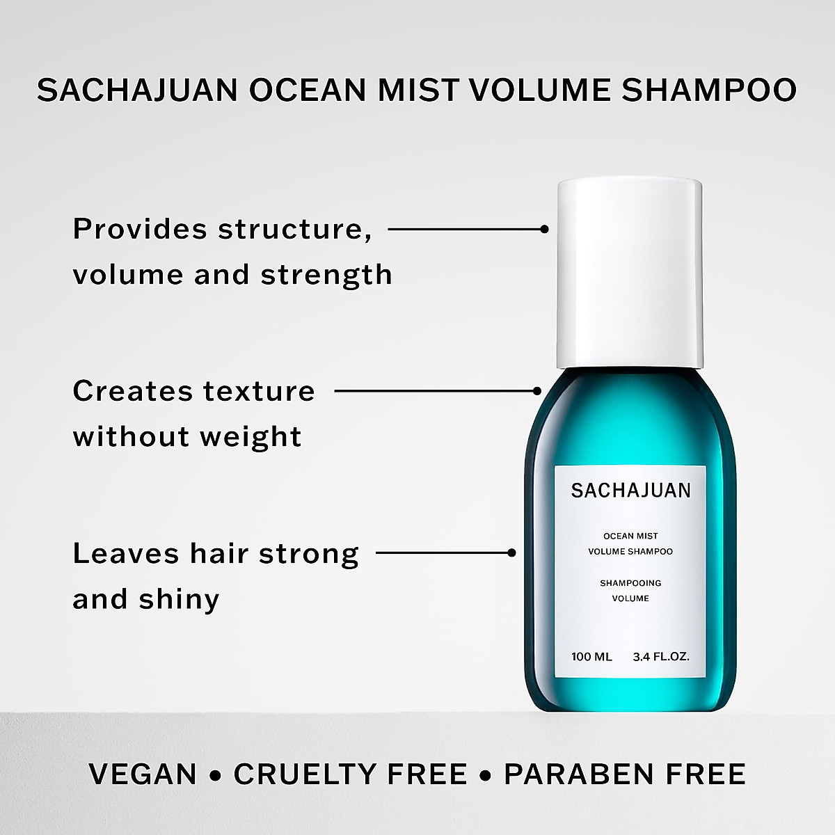 SACHAJUAN Ocean Mist Volume Shampoo, Volumizing Shine, for Thin, Fine Hair, Paraben & Cruelty-Free, 3.4 fl oz