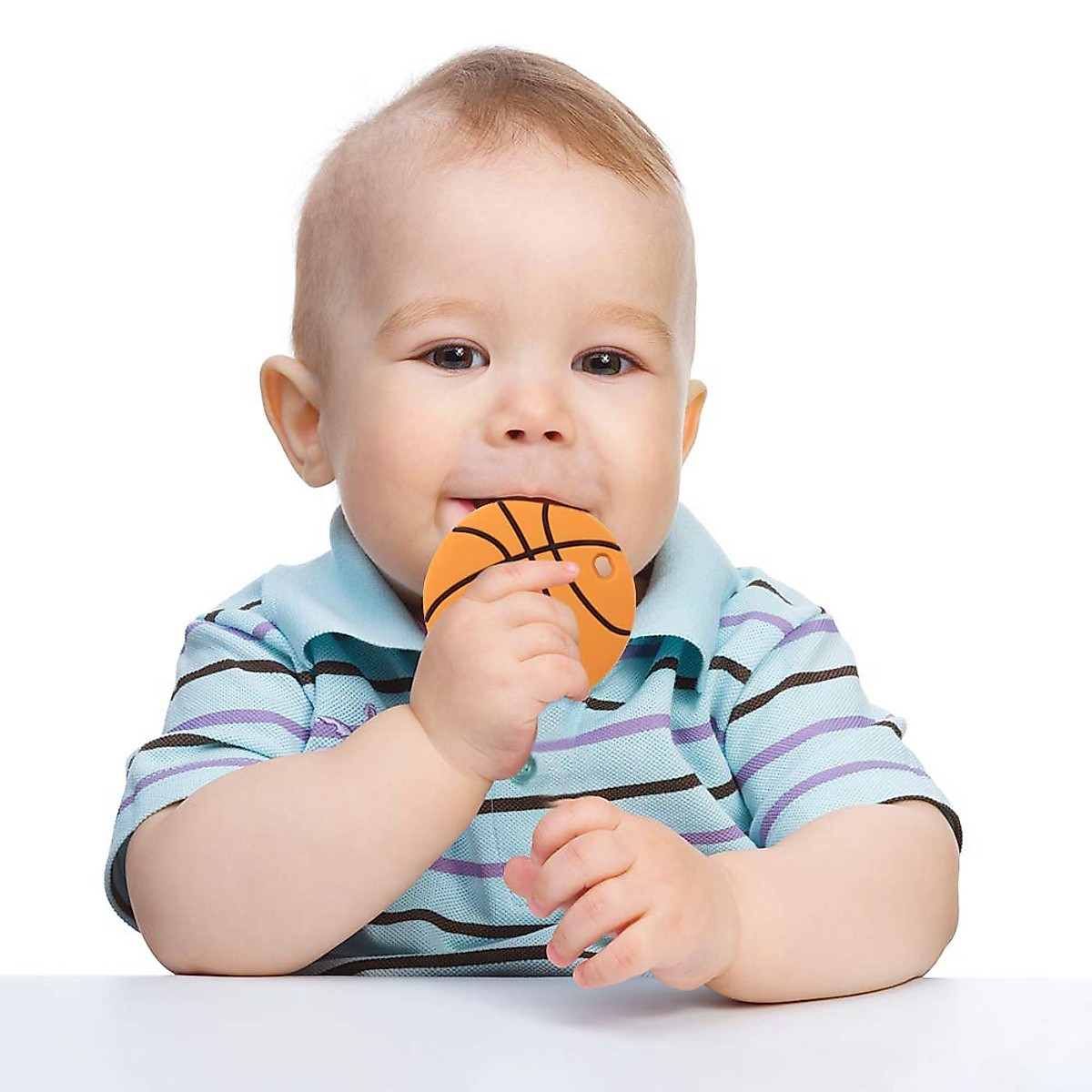 Baby Sport Silicone Teether,Sensory Chew Toys,BPA Free Soft and Effective Infant Teething Pain Relief Toys,Freezer Safe,Food Grade Silicone,Best Shower Gift for Boys and Girls (Basketball)