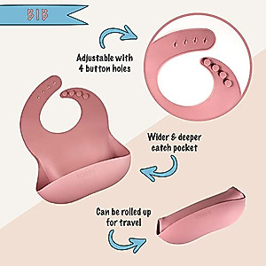 Littlesol Baby Led Weaning Supplies - Complete Silicone Baby Feeding Set - Plate, Spoon, Fork, Bib, Bowl, Cup - Food Grade BPA Free - Dishwasher Safe