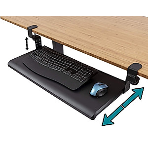 Stand Up Desk Store Large Clamp-On Retractable Adjustable Height Under Desk Keyboard Tray | for Desks Up to 1.5" (Large, 33" Wide)