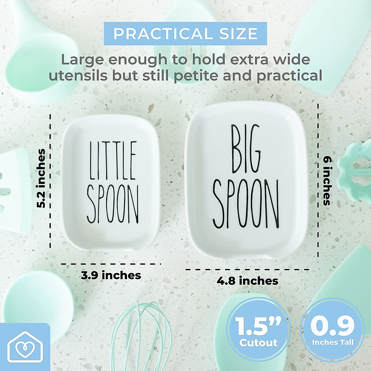 Heartland Home Porcelain Nesting Spoon Rest for Stove Top or Kitchen Counter. 2pc Cooking Spoon Holder (Big/Little). Utensil Rest and Small Spoon Rest. Smart Kitchen Gadgets and Cute Kitchen Gifts