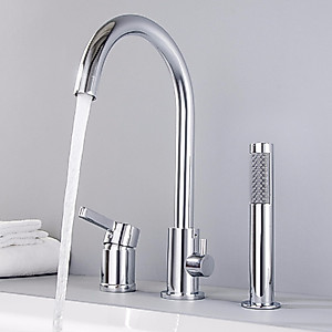 WuDLi Shower Attachment for Bath Taps 3-Hole Bathtub Tap, Bath Mixer Tap Shower Head with Hose