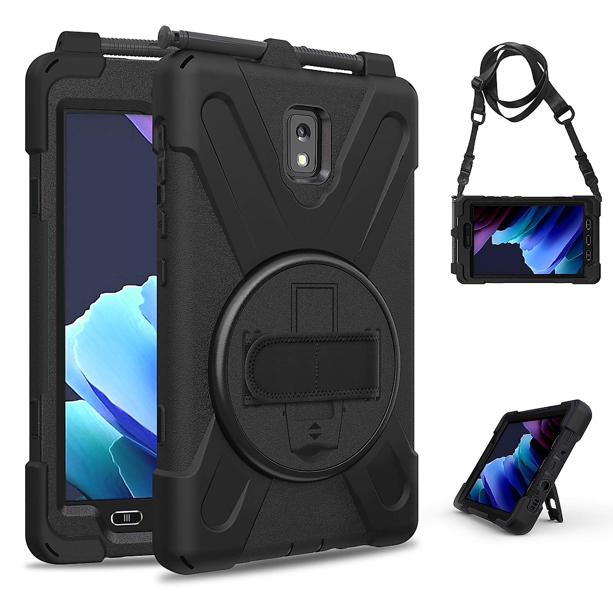 Rantice Samsung Galaxy Tab Active3/Active5 8.0 Case, with 360 Stand, Handle Hand Strap & Shoulder Strap for Samsung Galaxy Tab Active5 8" 2024, Active3 8" 2020 SM-X300/X307/T570/T577 (Black)