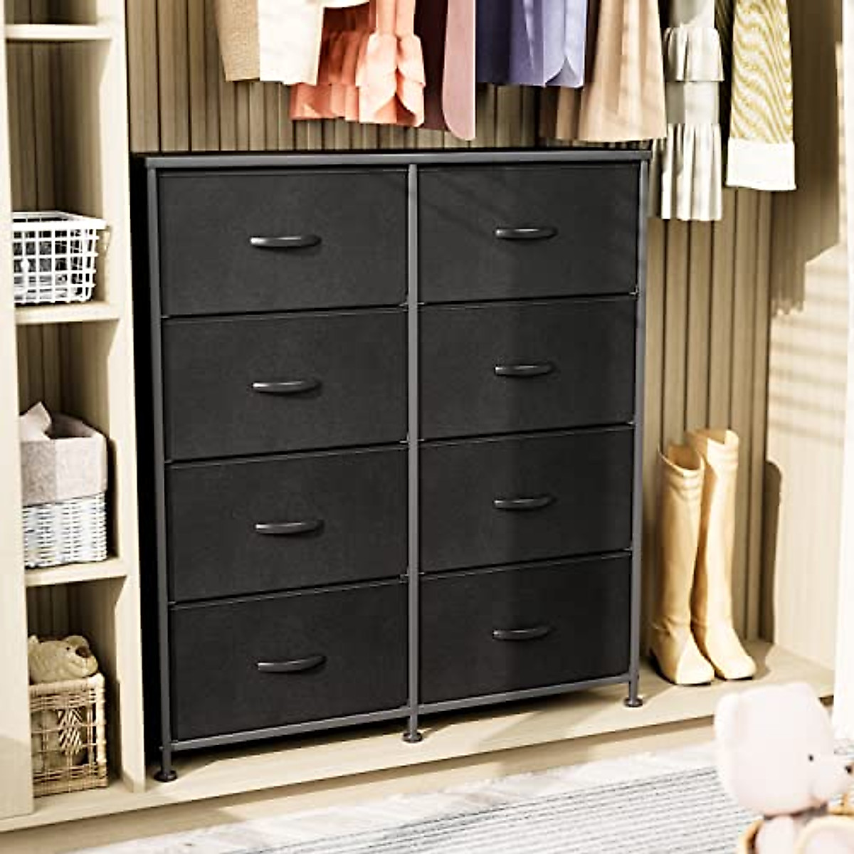 Devoko Dresser for Bedroom with 8 Drawers, Wide Chest of Drawers with Fabric Bins, Storage Organizer Unit with Steel Frame and Wooden Top for Living Room, Closets, TV Stand,Hallway and Entryway