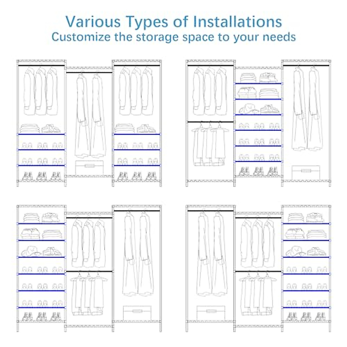 VIPEK S3 Heavy Duty Garment Rack Free Standing Clothes Rack Closet Storage Organizer Large Wardrobe with 6-Tier Shoe Rack, Hanging Rod, Adjustable Shelf, 68.9" L x 15.7" W x 76.4" H, Black