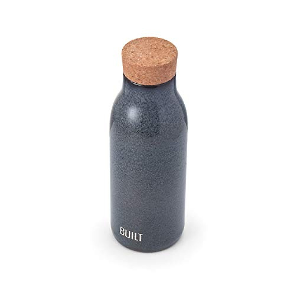 BUILT Ceramic Water Bottle with Cork Lid, 17-Ounce, Blue Reactive