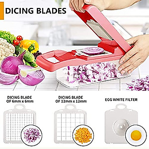 Artbros Vegetable Chopper Onion Chopper - 12 in 1 Multi-Functional Mandoline Slicer Vidalia Chop Wizard Veggie Fruit Dicer Cutter with Colander Basket and Container - Pink