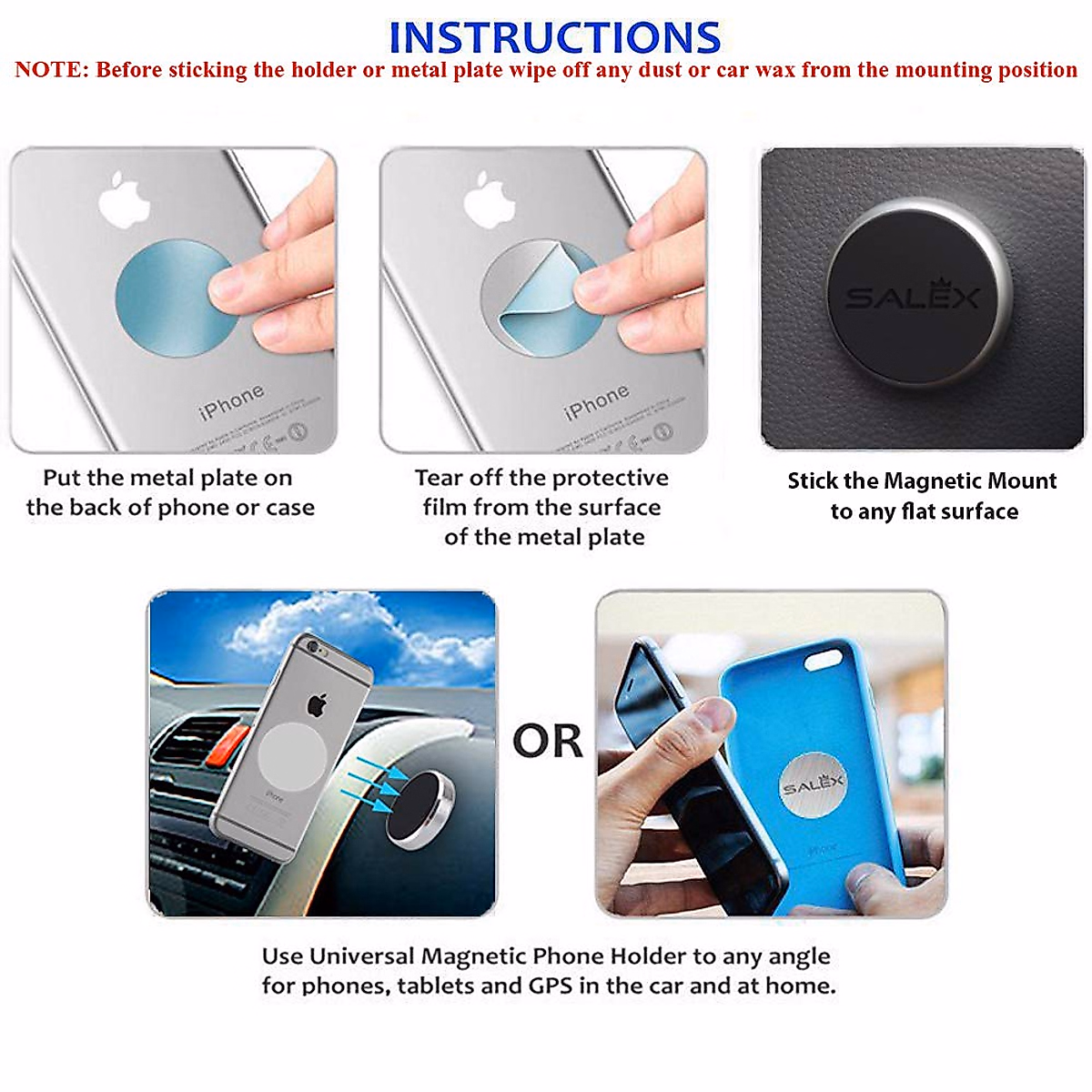 Magnetic Phone Mount 4 Pack. Black Flat Cell Phone Holder for Car Dashboard, Wall, Truck. Universal Stick on iPad Wall Magnet Mount for Tablets. Wall Low Profile Magnetic Car Mount for iPhone.