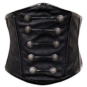 Alivila.Y Fashion Women's Faux Leather Rivet Steampunk Retro Boned Wide Corset Belt 21674-Black-M