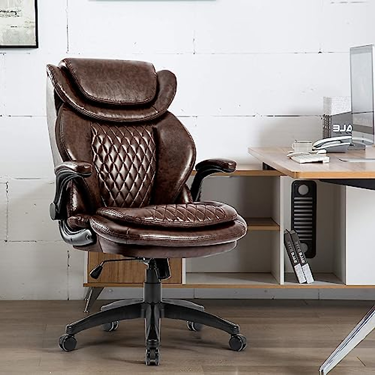 YI DANICA High Back Big & Tall 400lb Office Chair - Heavy Duty Base, Adjustable Tilt Angle Large Bonded Leather Ergonomic Executive Desk Computer Swivel Chair