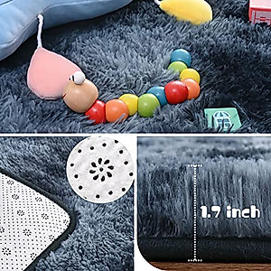HOMORE Soft Fluffy Rug for Bedroom, Tie Dye Rugs for Living Room, Non Slip Shaggy Plush Carpet for Kids Nursery Toddler, 5x7 Feet Area Rugs for Room Floor, Blue Gray