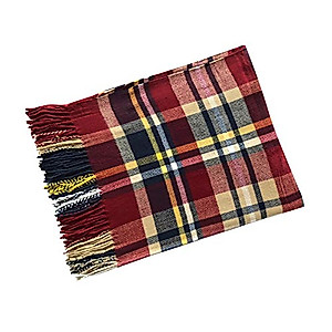 NY GOLDEN FASHION Women Oversized Scottish Clan Tartan Plaid Cashmere Feel Shawl Wrap Winter Scarf (Burgundy Multi Plaid)