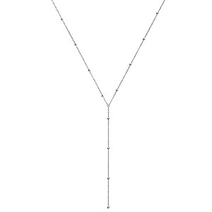 Ball Bead Y Necklace for Women Girls Silver Plated Fashion Choker Chain Drop Adjustable Hypoallergenic Simple Jewelry 17 Inch (Sliver)