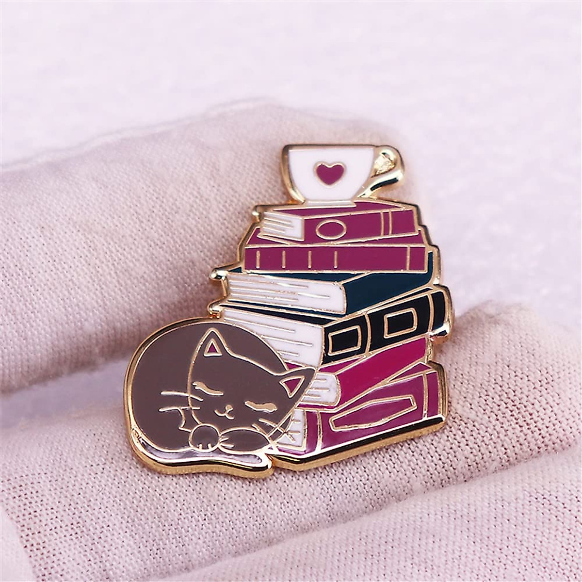 AFSJEEP Cat Book Coffee Enamel Lapel Pin Cute Animal Brooch Cartoon Badges Lazy Gift Women Men Clothing Bag Accessories