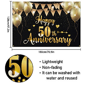 PAKBOOM Happy 50th Anniversary Backdrop Banner - 50 Years Anniversary Party Decorations Supplies for Parents - 3.9 x 5.9ft Black Gold