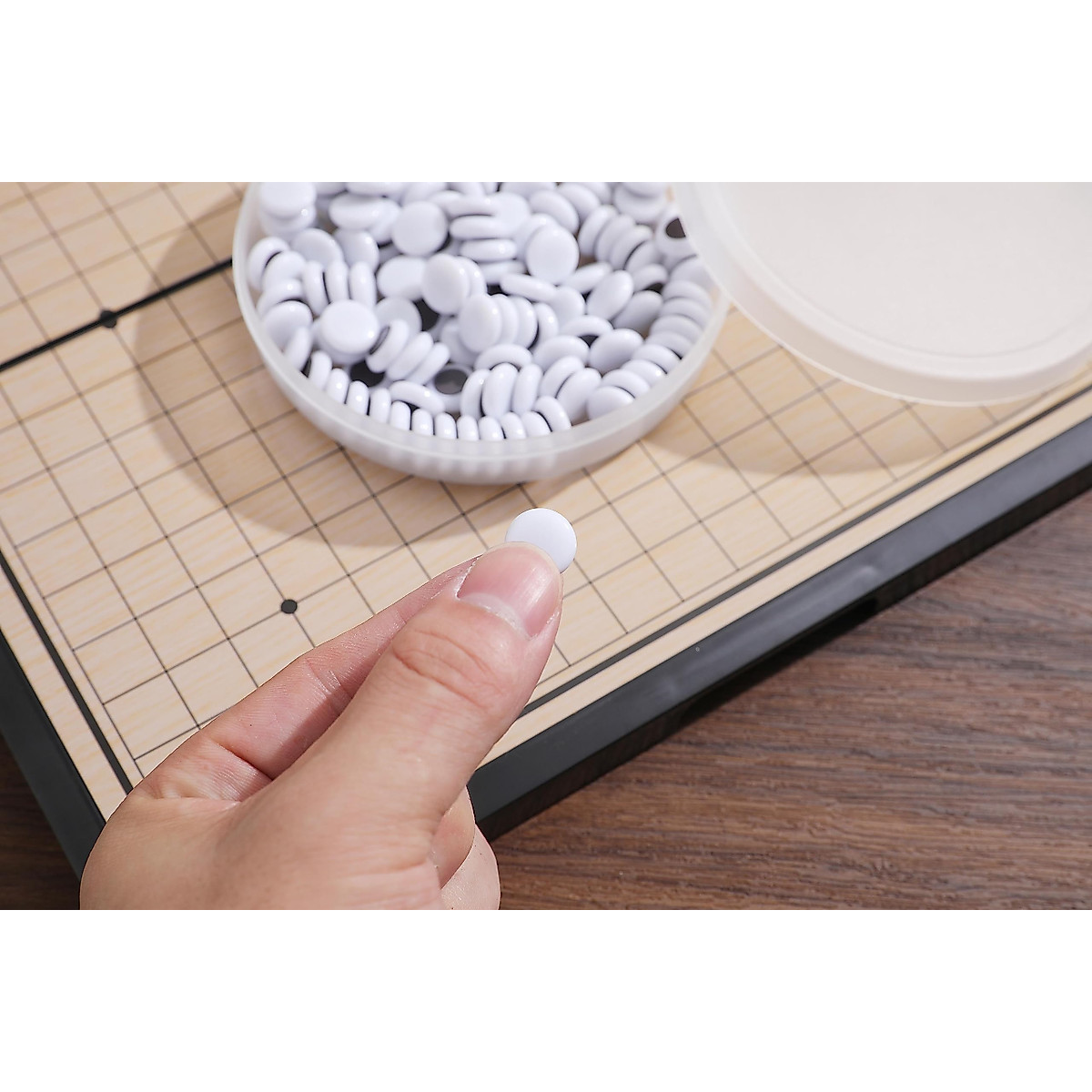 Mose Cafolo Magnetic 19x19 Go Game Set with Single Convex Magnetic Stones 11 Inches Go Board Folding, Portable & Travel-Size Set English Instruction is Included