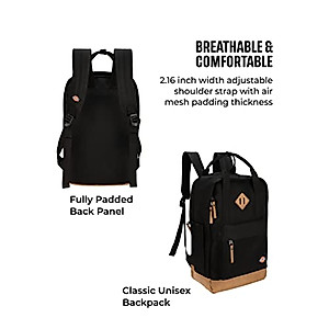 Dickies Brooklyn Backpack for School Classic Logo Water Resistant Casual Everyday Bookbag with Carry Handles for Travel, Fits 15 Inch Notebook (Black)