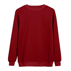 deals of the day lightning deals today prime Women’s Long Sleeve Sweatshirts Trendy Solid Crewneck Casual Shirts Loose Fit Plus Size Pullover Fall Tops Blouse Wine XXL
