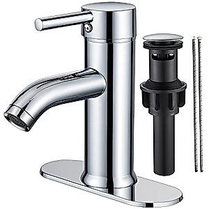 Bathroom Sink Faucet Single Hole Single Handle Bathroom Faucet Commercial Fashion Modern Vanity Chrome Plated RV Bathroom Faucet with pop-up Drain Plug Suitable for 1 Hole or 3 Hole mounting NICTIE
