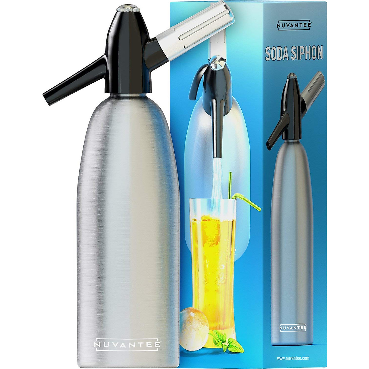 Nuvantee Soda Siphon - Ultimate sparkling Soda Maker - Aluminum - 1 Liter - With Free Cocktail Recipes