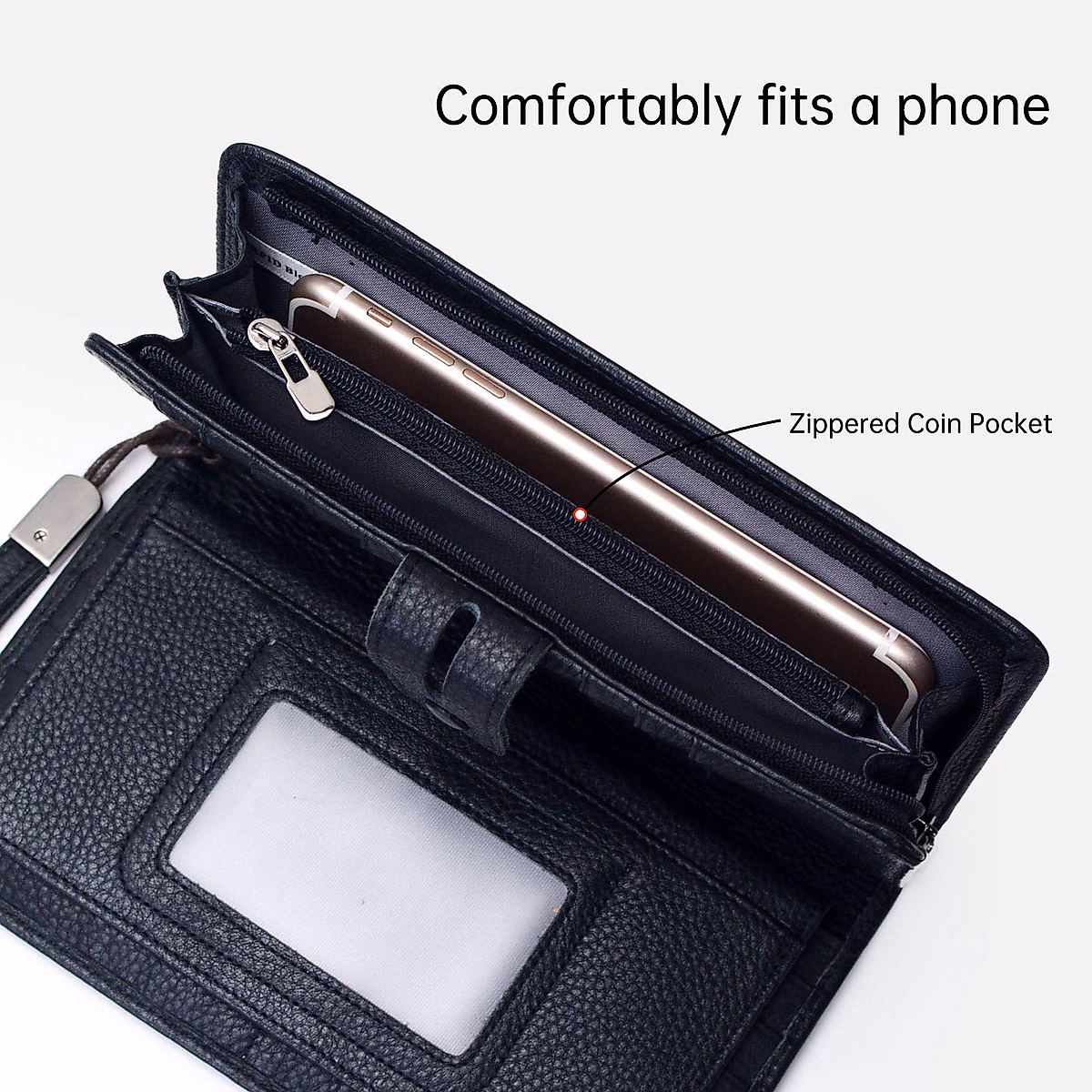 Bveyzi Women's Big Fat Rfid Leather Wristlet Wallet Organizer Large Phone Checkbook Holder with Zipper Pocket (Dark Green)