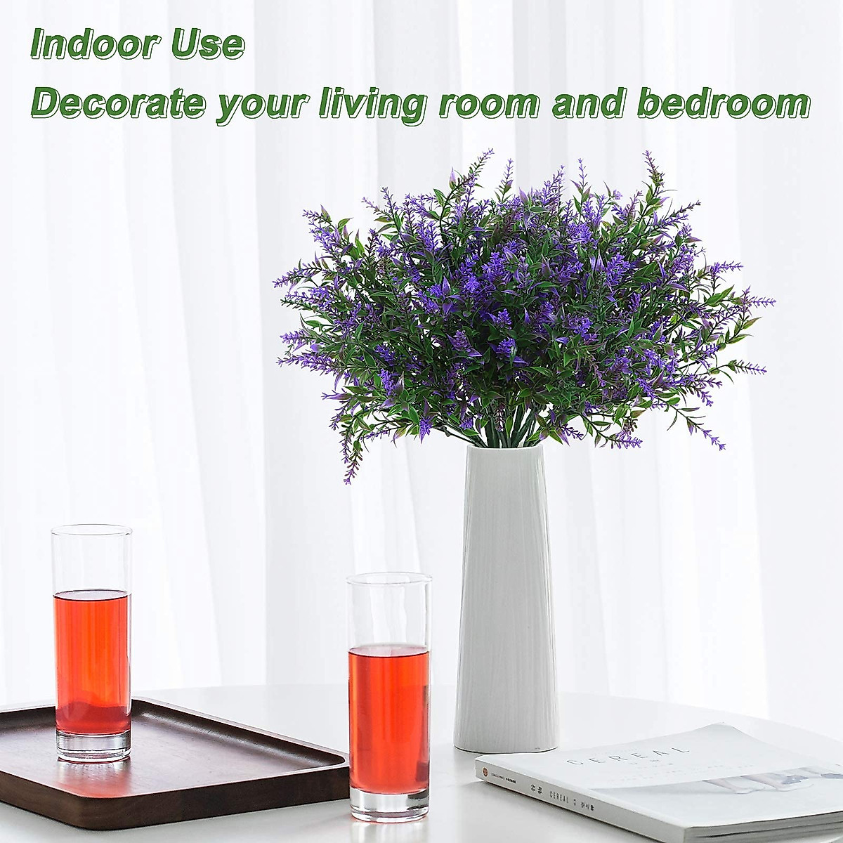 MCH 10Pcs Artificial Lavender Flowers Plants Faux Shrubs Plastic Plants for Home Outdoor Garden Porch Window Box Décor (Purple)