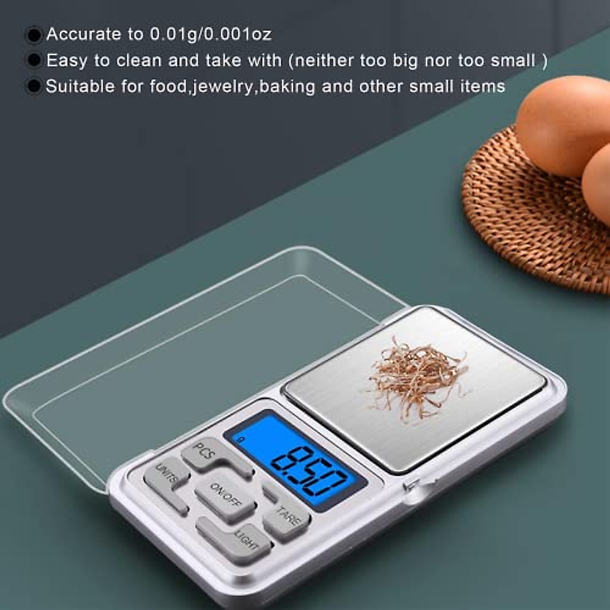 Precision Pocket Scale 200g x 0.01g, SKEAP Digital Gram Scale Small Herb Scale Mini Food Scale Jewelry Scale Ounces/ Grains Scale, Easy to Carry, Great for Travel ,Backlit LCD, Stainless Steel