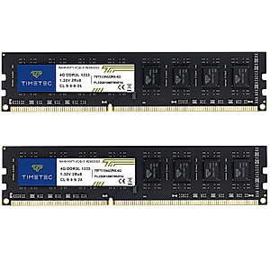 Timetec 8GB KIT (2x4GB) DDR3 / DDR3L 1333MHz PC3-10600 Non ECC Unbuffered 1.5V / 1.35V CL9 Dual Rank for Dell Optiplex 780 DT/MT/SFF Memory Ram Upgrade and More (Low Density 8GB KIT (2x4GB))
