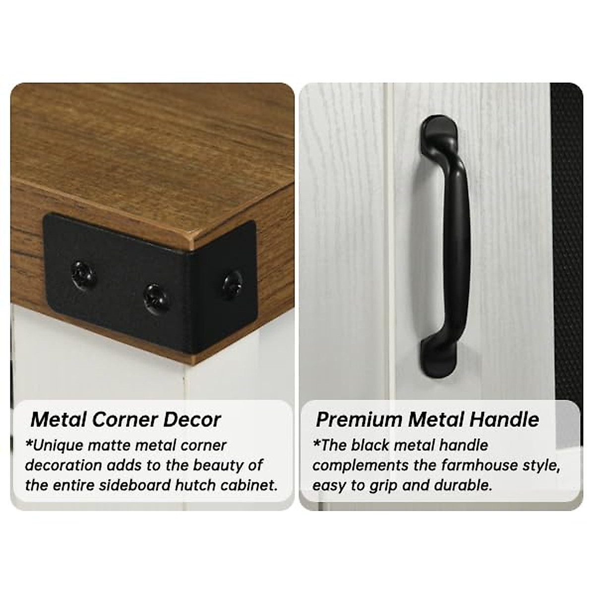 Farmhouse Coffee Bar Cabinet, 47’’ Kitchen Coffee Bar Table, White Coffee Buffet Cabinet with Sliding Barn Door, Entryway Table with Metal Mesh Doors, Bottom Open Storage Shelf, Living Dining Room