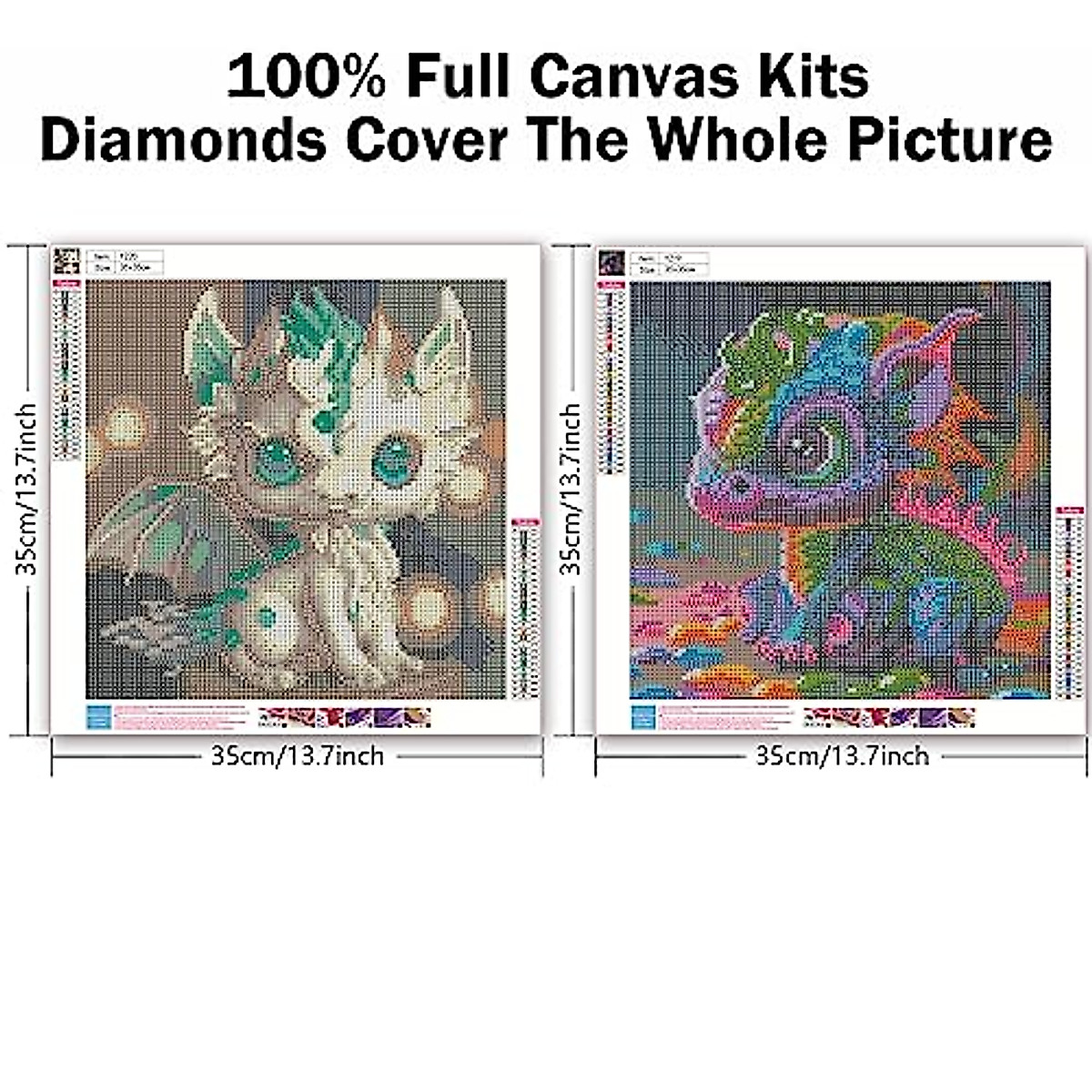 hkejoi 2 Pack Dragon Diamond Painting Kits for Adults - Dragon Diamond Art Kits for Adults, Dragon Gem Arts Kits for Gift Home Wall Decor(14x14inch)