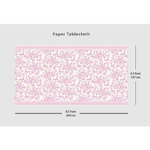 Coterie Pink Toile Paper Tablecloth | Rectangle Tablecloth/Table Cover for Bridal and Baby Shower, Tea Party, Garden Party, Birthday Party | 8.5' by 4.5' Table Cloth Rectangle Table