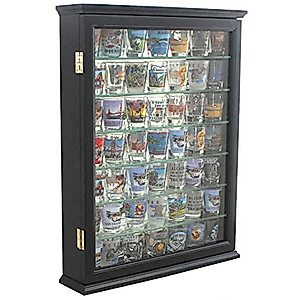 DisplayGifts Shot Glass Display Case Wall & Standing Curio Cabinet Shelf Unit Small Curio Cabinet (Black Finish)