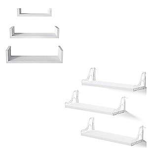 SRIWATANA U Shelves Wall Mounted Set of 3 and Large Floating Shelves Set of 3 （Contains 2 Items）