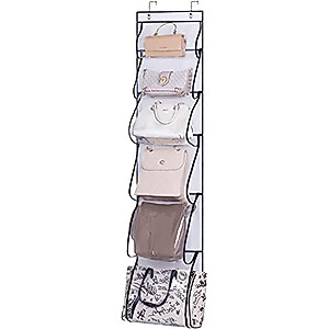 MISSLO 6 Clear Pockets Over Door Organizer for Handbags, Caps, Accessories (White)