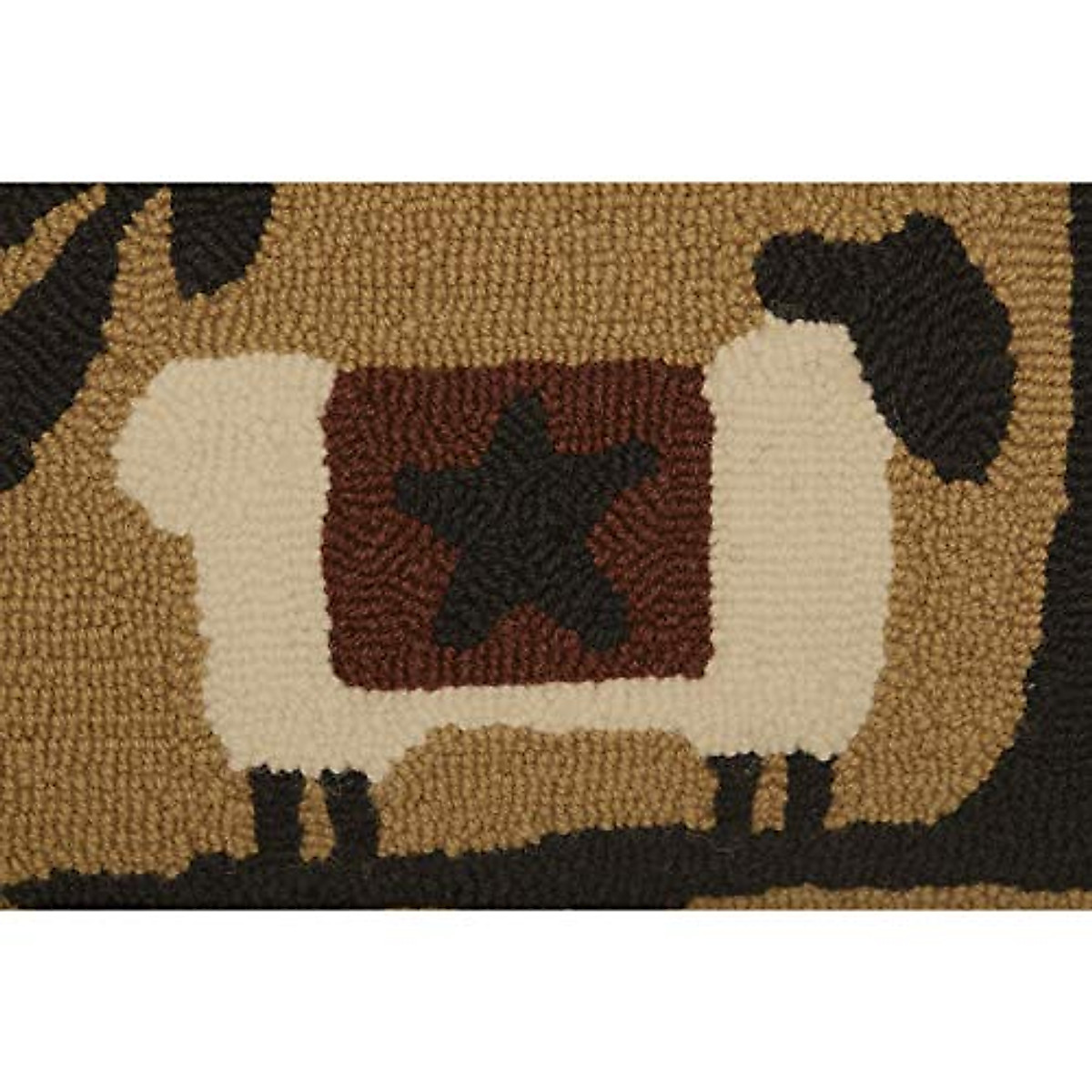 VHC Brands Heritage Farms Sheep and Star Hooked Graphic/Print Textured Wool Primitive Bedding Hand Sewn 22x14 Filled Pillow, 1 Count (Pack of 1), Mustard Tan