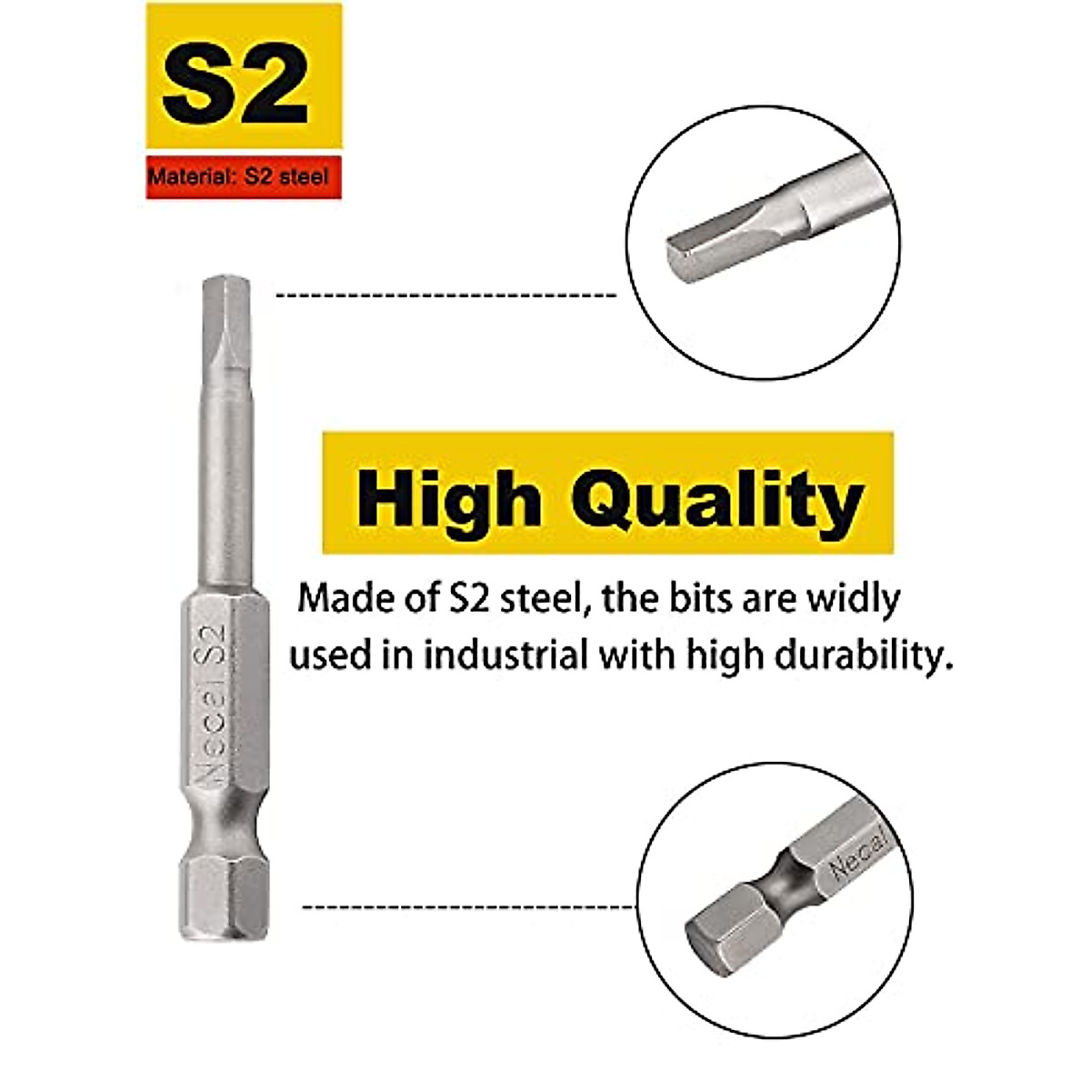 Rocaris 6 pcs 1/4 Inch Hex Shank Long Magnetic Square Head Screwdriver Bits Set Power Tools SQ1, SQ2, SQ2.7, SQ3, SQ4, SQ5 For Poket Hole Jig- 2 inch Length