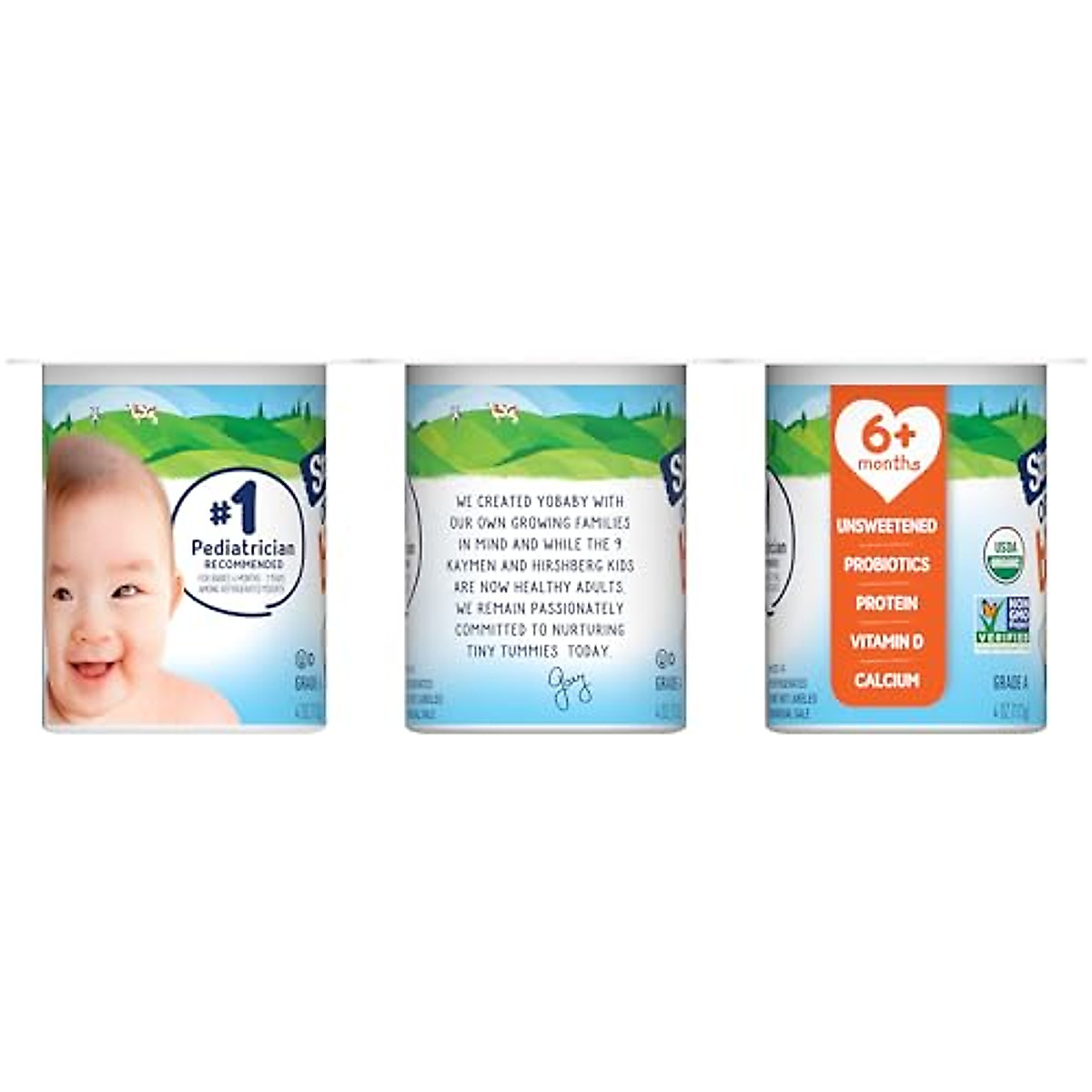 Stonyfield Organic YoBaby Whole Milk Baby Yogurt Cups with Probiotics, Plain, 4 Oz, 6 Pack