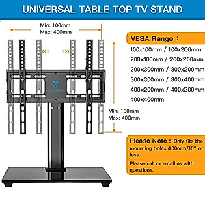 PERLESMITH Swivel Universal TV Stand/Base - Table Top TV Stand for 32-60 inch LCD LED TVs - Height Adjustable TV Mount Stand with Tempered Glass Base, VESA 400x400mm, Holds up to 88lbs PSTVS09