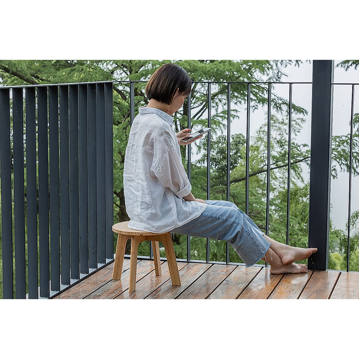 GOBAM Bamboo Step Stool, 11.8 inches - Sturdy Foot Stool for Adults, Kids Stool, Portable Wooden Stool for Kitchen, Bathroom, Bedroom, or Toy Room - 300 lbs Capacity