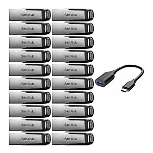 SanDisk 32GB Ultra Flair USB 3.0 Flash Drive (20-Pack) Bundle with USB-C to USB-A Adapter C Android Smartphones (21 Items)