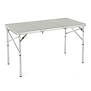 ARROWHEAD OUTDOOR 4’ ft Heavy-Duty Portable Aluminum Frame Folding Table w/Leveling Feet, Solid Tabletop Surface, 2 Adjustable Heights, Carrying Case Included, Lightweight, USA-Based Support