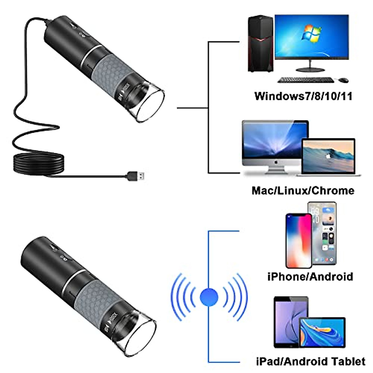 Bysameyee 4K WiFi Digital Microscope, 50-1000X USB Handheld Microscope Camera Magnifier, Phone Wireless Microscope Inspection Endoscope Compatible for iPhone Android Phone Windows Mac PC