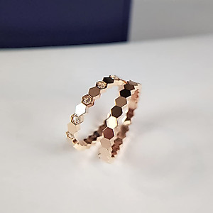 ZDIFDIC Rose Gold Honeycomb Stacking Ring 3 Pieces Hexagon Statement Rings with Delicate Cubic Zirconia Promise Wedding Engagement Eternity Bands Gifts for Women Size 6 to10(10#)