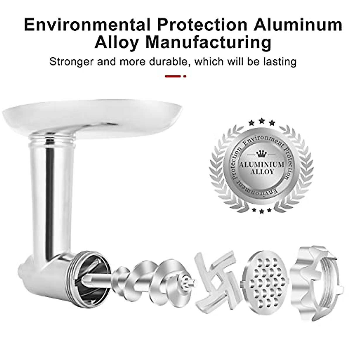 LOCULL Metal Food Grinder Attachment for KitchenAid Stand Mixers, Durable Food Grinder Attachment for KitchenAid, Accessories Includes Two Sausage Stuffer Tubes, 3 Grinding Blades, Cleaning Brush