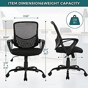 Home Office Chair Ergonomic Computer Desk Chair Mesh Mid-Back Height Adjustable Swivel Chair with Armrest, Black