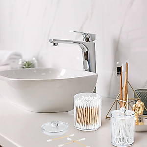 Emlim 3 PACK Clear Plastic Bathroom Vanity Canisters Jars,Holder Dispenser with Lid,Swabs Holder Jar Cotton Balls Pads For Bathroom Organization Office Dresser Organizer