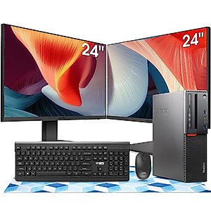 Lenovo M800 SFF Computer Desktop PC, Intel Core i5 6500 3.2GHz, 16GB RAM 128GB SSD 2TB HDD, Built-in WiFi BT, Wireless Keyboard Mouse,Dual 24 Inch Monitors (Renewed)