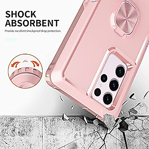 Bizzib for Samsung Galaxy S23 Ultra Case Heavy Duty Full Body Shockproof Kickstand With 360° Ring Holder Support Car Mount Hybrid Bumper Silicone Hard Back Cover with 2 Pack HD Len Protector Rose Gold