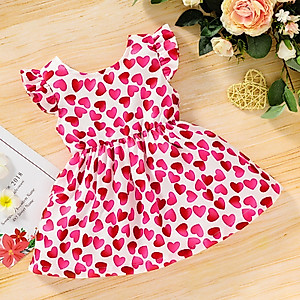 Toddler Girls Valentine's Day Dress Baby Ruffled Stripe Love Heart Print Princess Sundress One-Piece Clothes (Red, 18-24M)