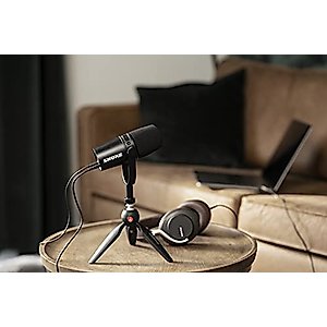 Shure MV7 USB Microphone with Tripod, for Podcasting, Recording, Streaming & Gaming, Built-in Headphone Output, All Metal USB/XLR Dynamic Mic, Voice-Isolating Technology, TeamSpeak Certified - Black